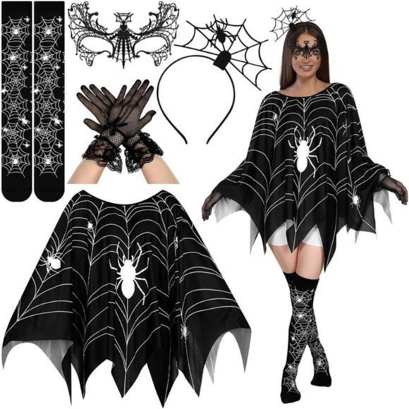 Accessories | 5pc Halloween Costume Spiderweb Wrap Cape Stockings ...